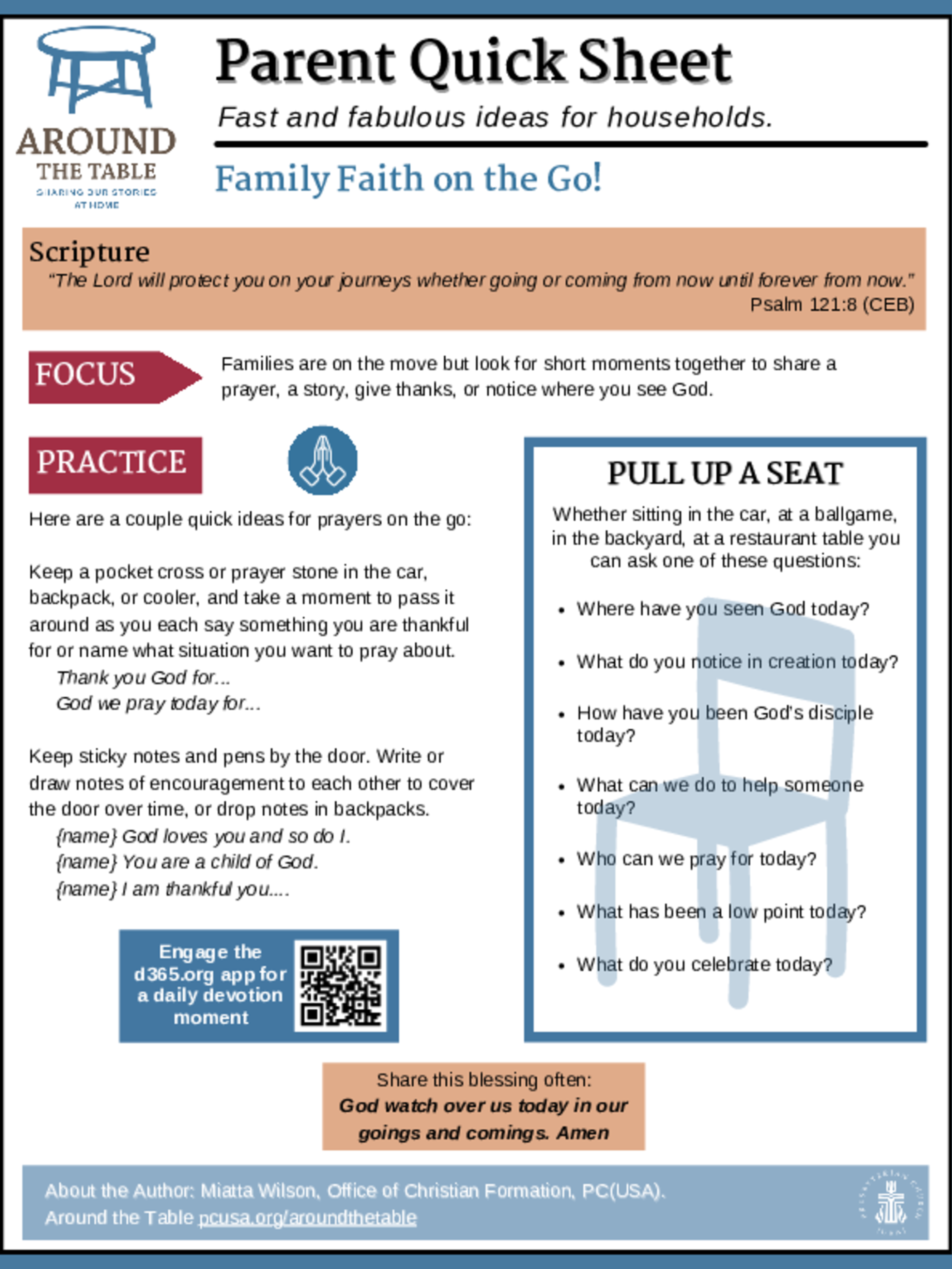 Family Faith on the Go Parent Quick Sheet | Presbyterian Church (U.S.A.)